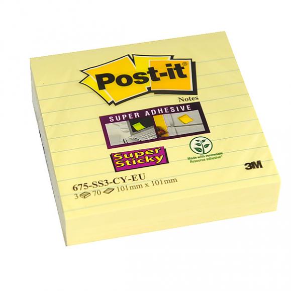 Post-it Super Sticky 101x101 gul linjerat