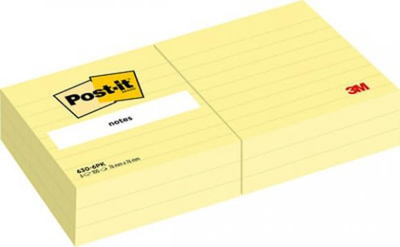 Post-it linjerad 76x76mm gul